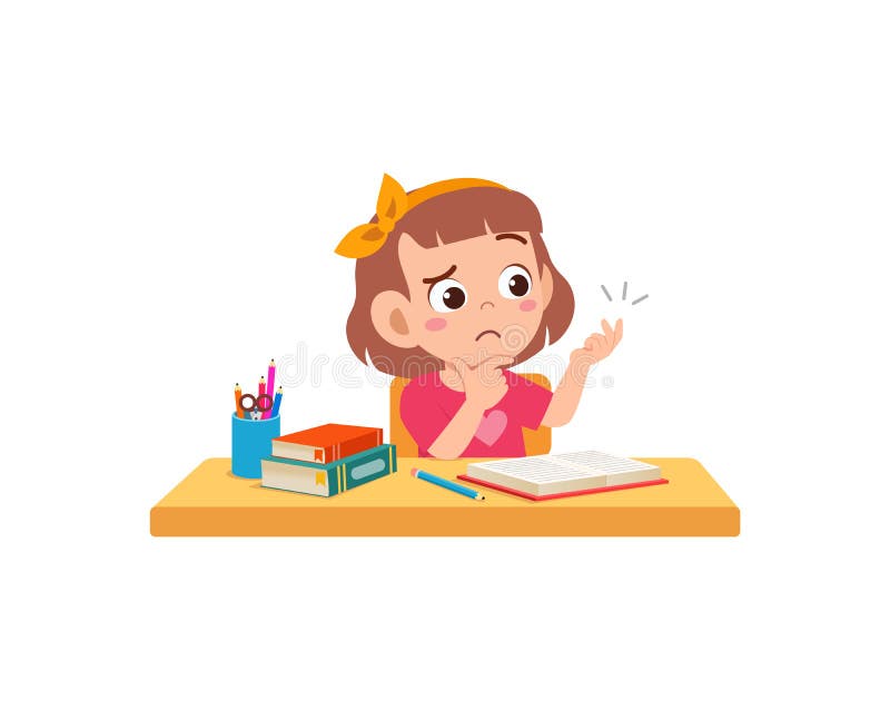 Cute Little Girl Study Math with Counting Finger Stock Vector ...