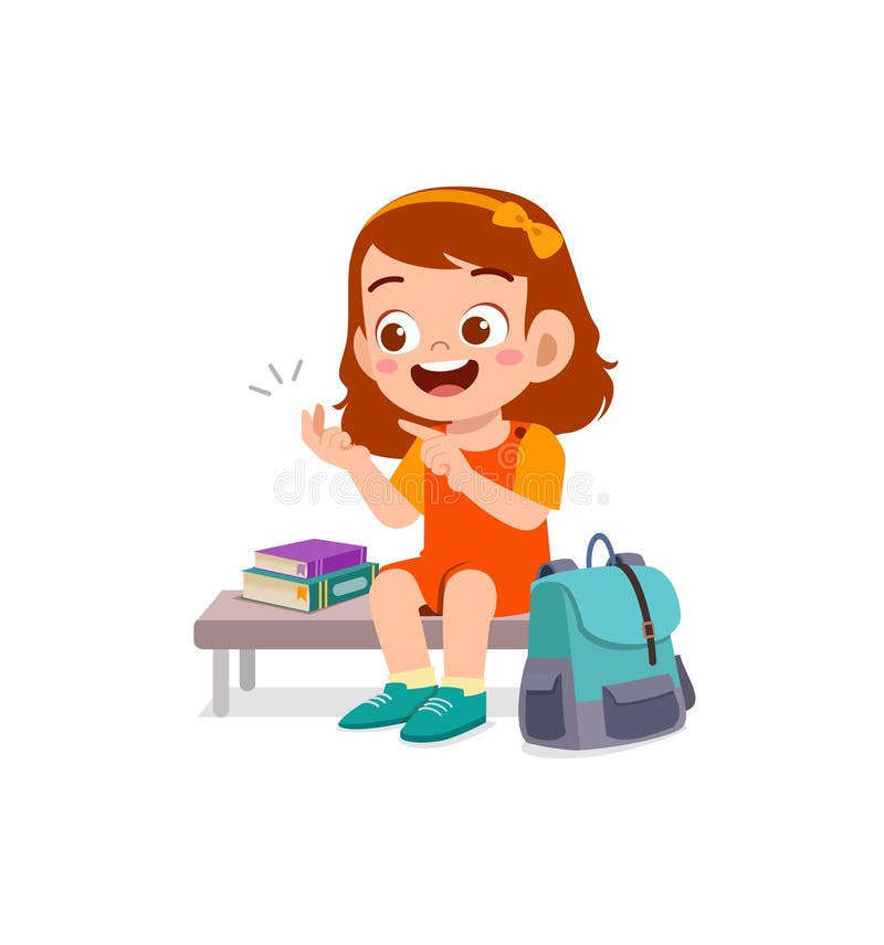 Cute Little Girl Study Math with Counting Finger Stock Vector ...