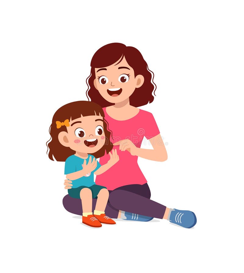 Cute Little Girl Study Math with Mother Stock Vector - Illustration of ...