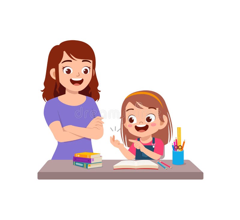 Cute Little Girl Study Math with Mother Stock Vector - Illustration of ...