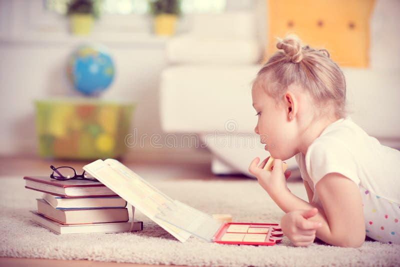 Cute Little Girl Study Mathematics Stock Image - Image of creativity ...