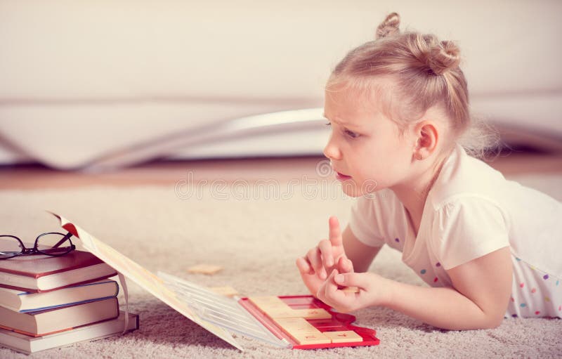 Cute Little Girl Study Mathematics Stock Photo - Image of homework ...