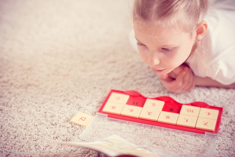 Cute Little Girl Study Mathematics Stock Photo - Image of book, happy ...