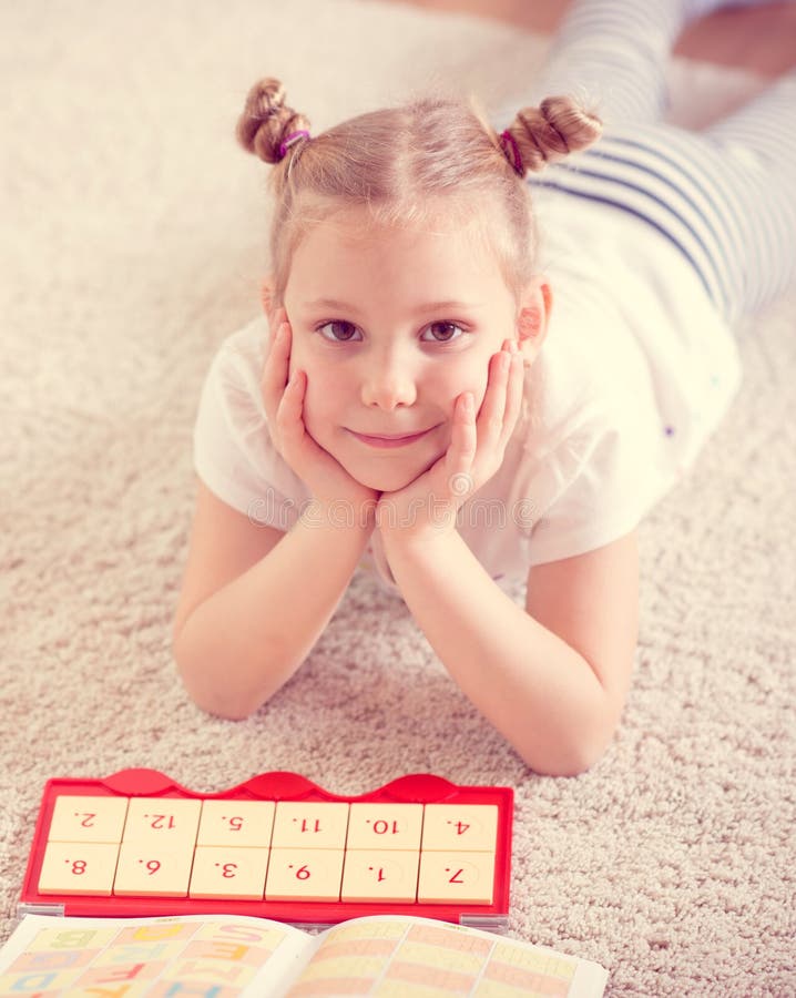Cute Little Girl Study Mathematics Stock Photo - Image of creativity ...