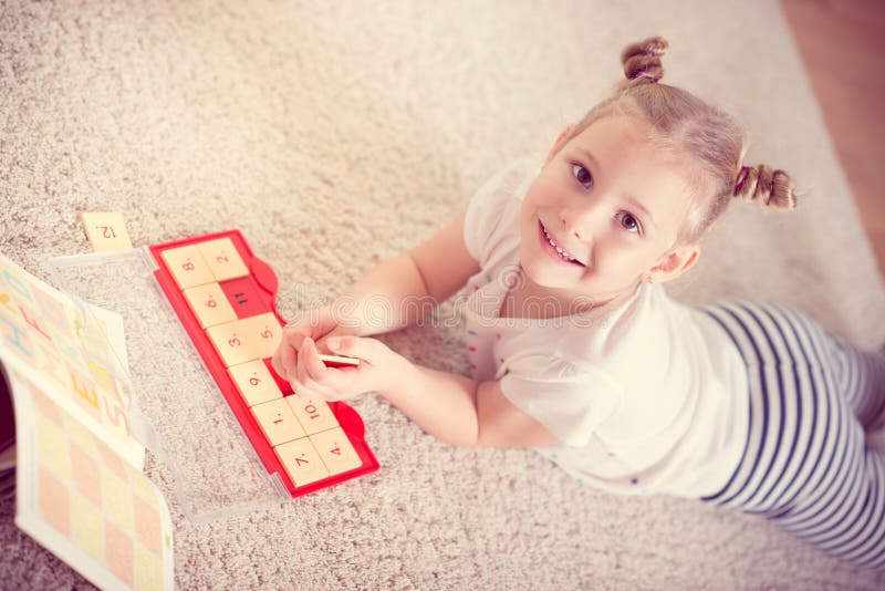 Cute Little Girl Study Mathematics Stock Photo - Image of cute ...