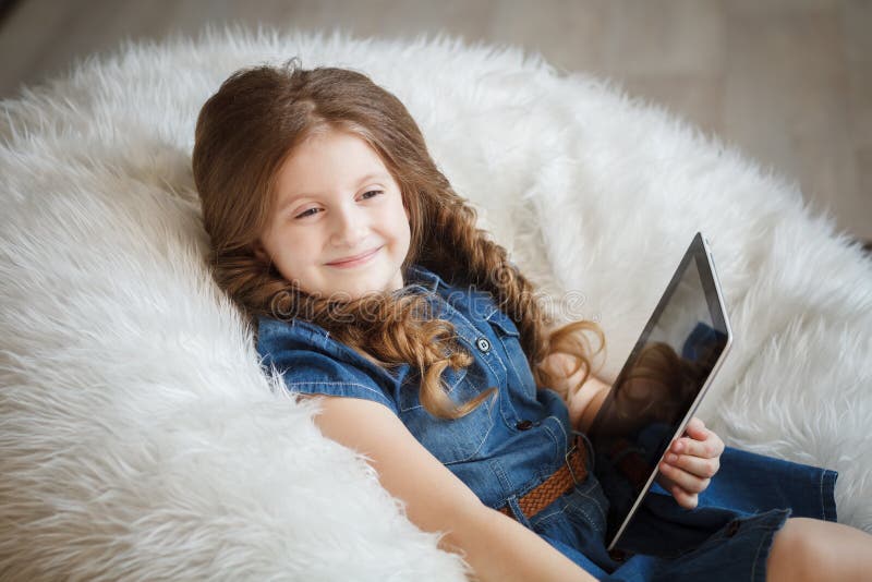 Cute Little Girl with Tablet Pc Stock Image - Image of little, beauty ...