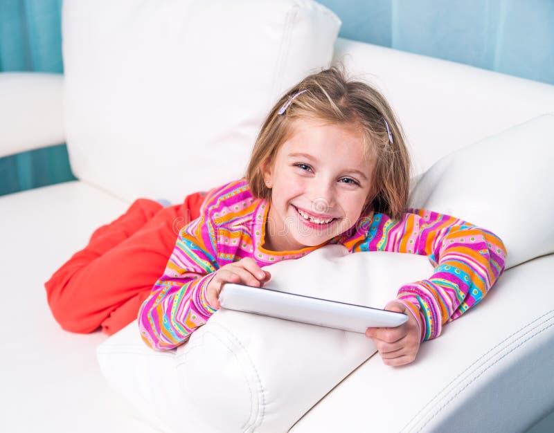 Cute Little Girl with the Tablet Stock Image - Image of girls ...