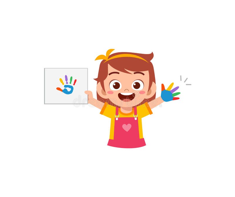 Cute Little Girl Using Paint To Hand for Art Stock Vector ...