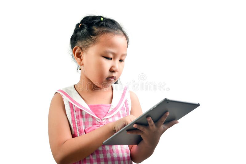 Cute Little Girl Using Technology Stock Image - Image of hands, faith ...