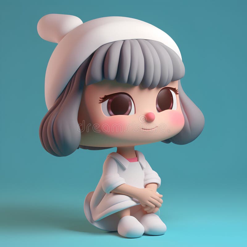 Cute Little Girl in White Pajamas and Hat. 3d Rendering Stock ...