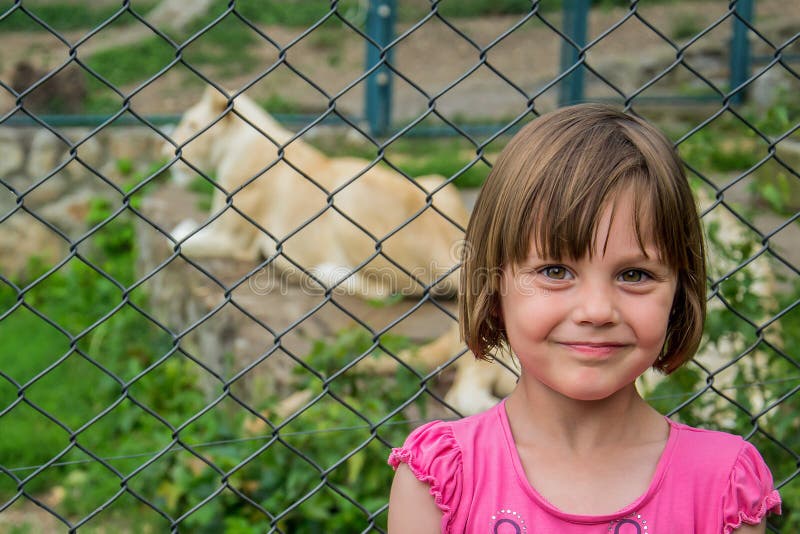 Cute little girl at zoo stock image. Image of looking - 86630633