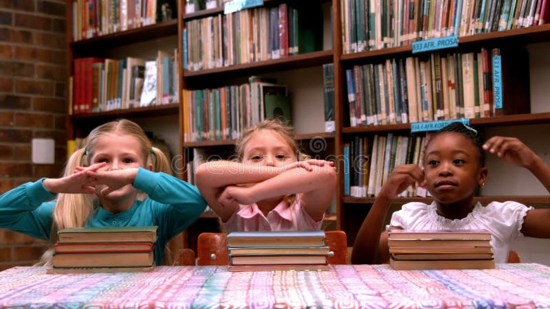 Cute Little Girls Posing with Library Books Stock Footage - Video of ...