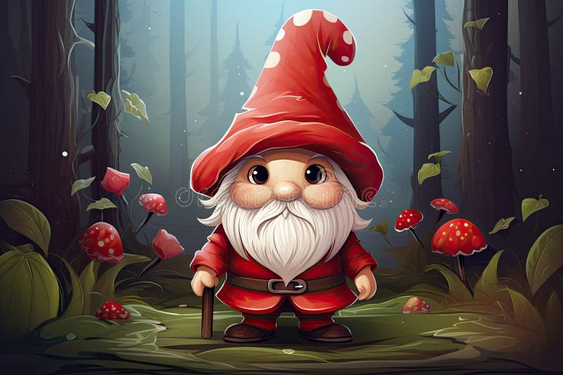 Cute Little Gnome with Red Cap AI Generated Stock Illustration ...