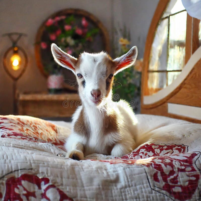 Cute Little Goat Laying on the Bed Stock Illustration - Illustration of ...