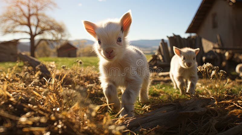 Cute Little Goat Playing in the Field AI Generative Stock Illustration ...