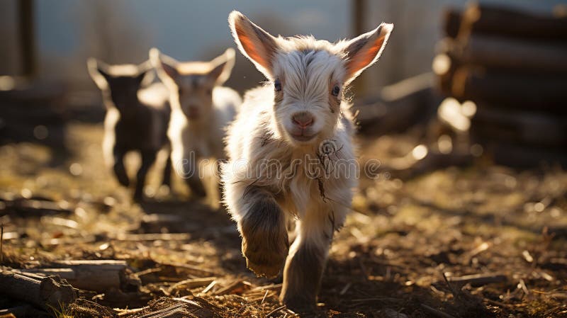 Cute Little Goat Playing in the Field AI Generative Stock Illustration ...