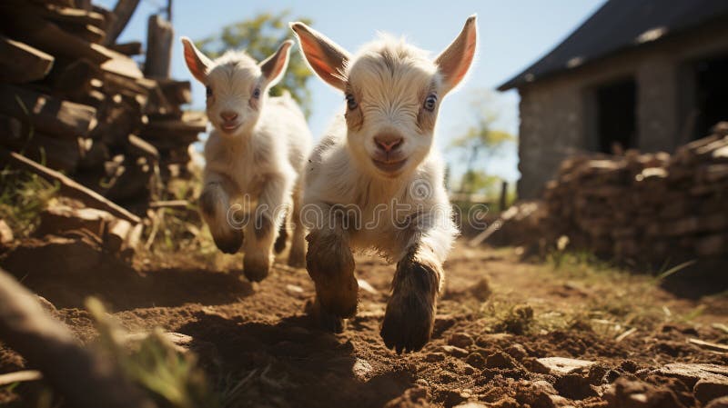 Cute Little Goat Playing in the Field AI Generative Stock Illustration ...