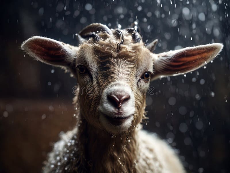 Cute Little Goat in Shower Rain Stock Illustration - Illustration of ...