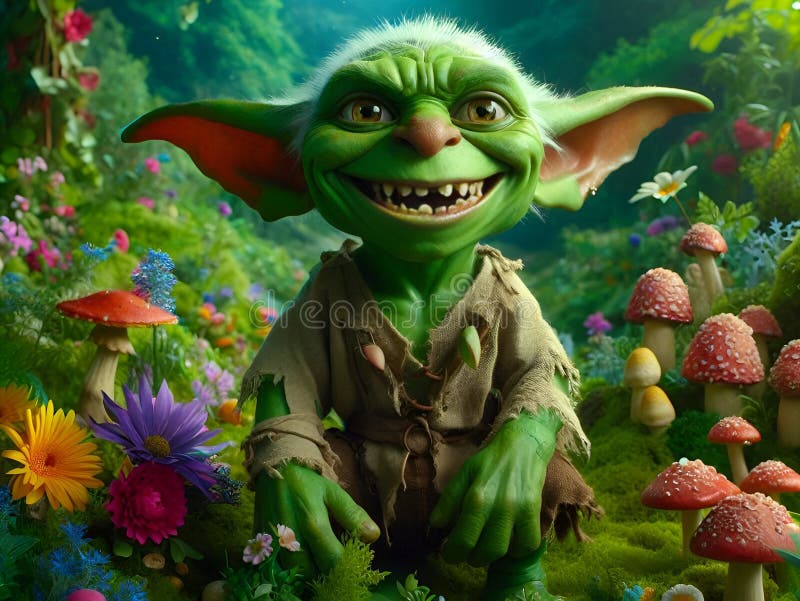 A Cute Little Goblin with Insects in the Forest Stock Illustration - Illustration of wild ...