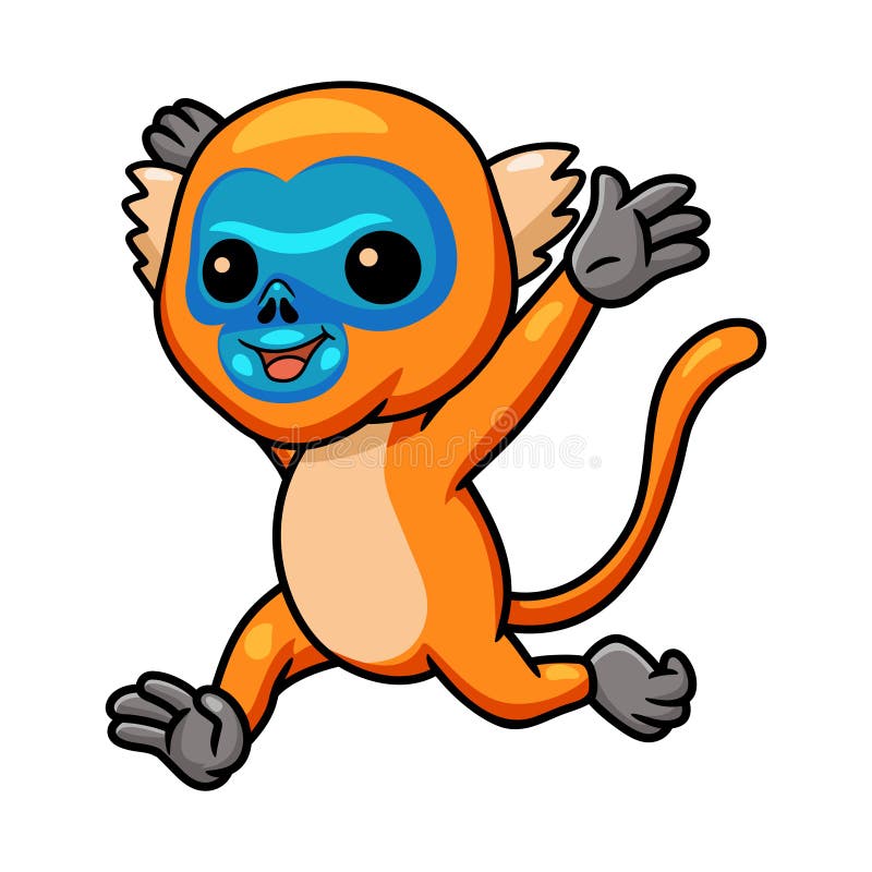 Cute Little Golden Monkey Cartoon Running Stock Vector - Illustration ...