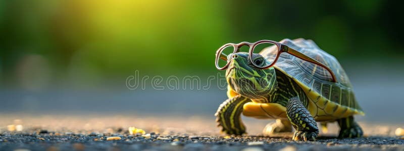 Cute Little Green Turtle with Glasses, Generative AI, Stock ...