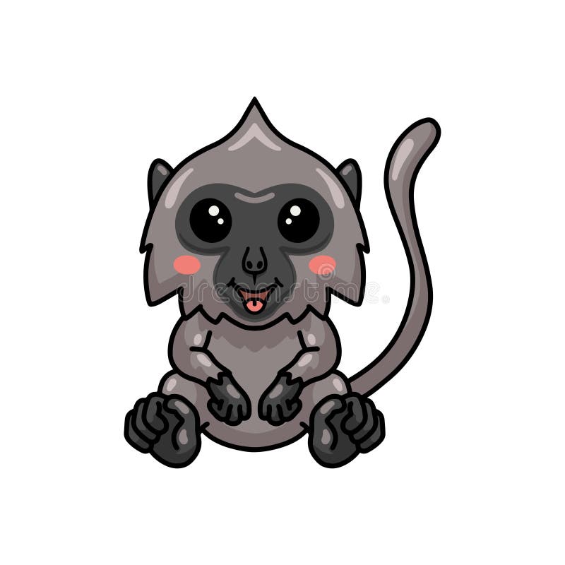 Cute Little Grey Langur Monkey Cartoon Sitting Stock Vector ...