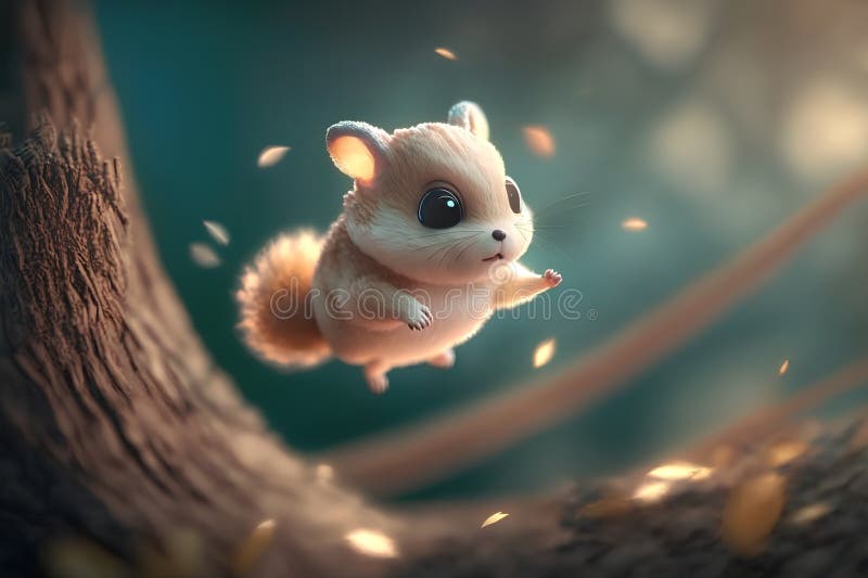 Cute Little Hamster Sitting on a Tree in the Forest. Stock Image ...
