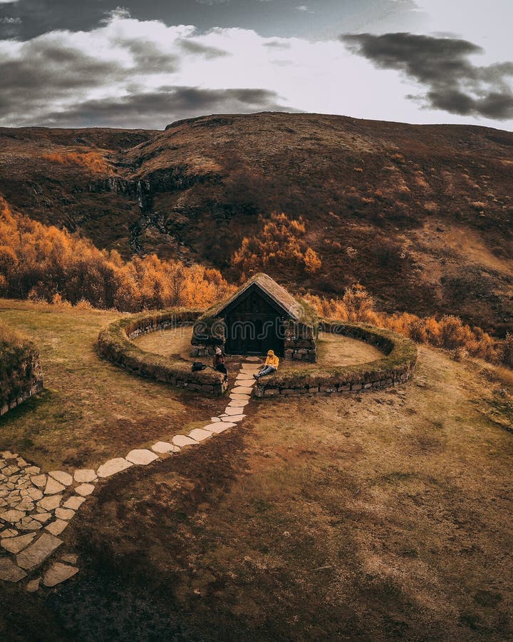 Cute Little Hut with Stone Pathway on Top of a Hill Stock Photo - Image ...