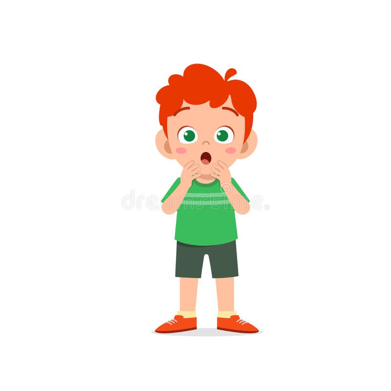 Cute Little Kid Boy Show Shock and Amazed Pose Expression Stock Vector ...