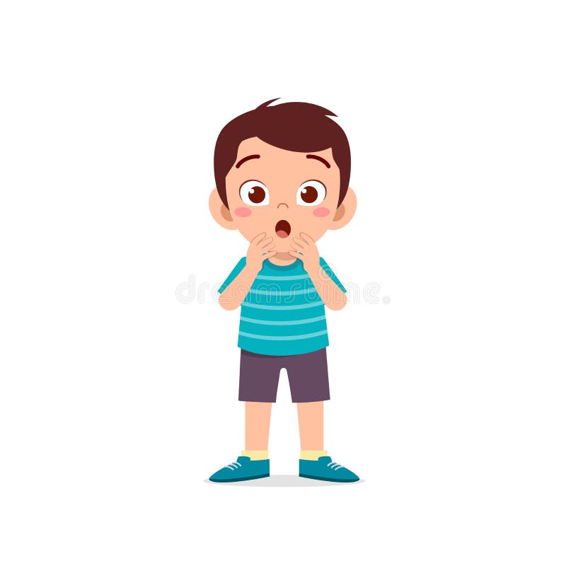 Cute Little Kid Boy Show Shock and Amazed Pose Expression Stock Vector ...
