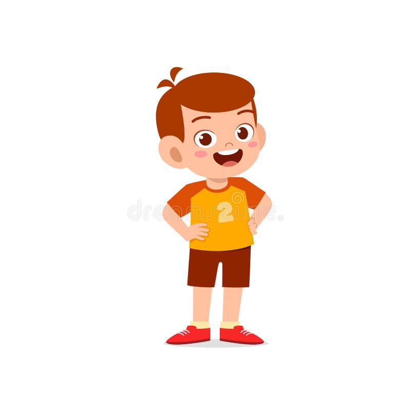 Cute Little Kid Boy Stand Smile with Arm on Hip Pose Expression Stock ...