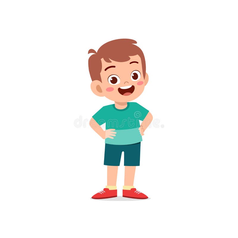 Cute Little Kid Boy Stand Smile with Arm on Hip Pose Expression Stock ...