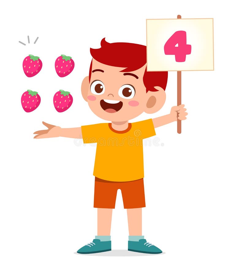 Cute Little Kid Boy Study Math Number Count Fruit Stock Vector ...