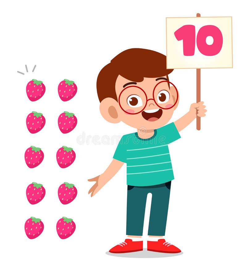 Cute Little Kid Boy Study Math Number Count Fruit Stock Vector ...