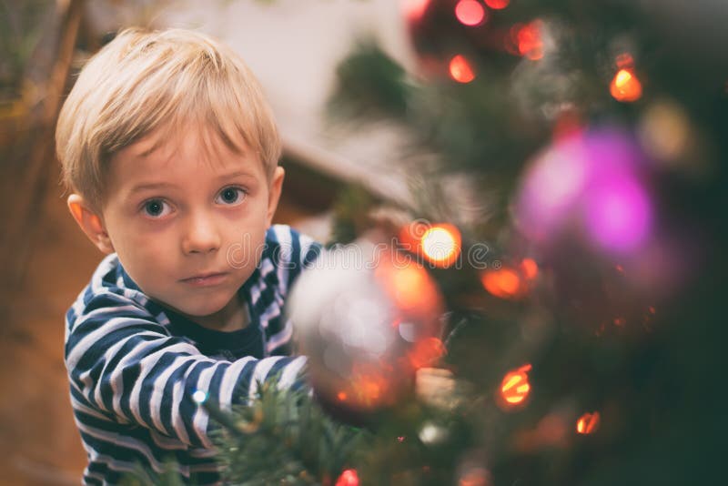 Kid Decorating Christmas Tree Stock Image - Image of child, adorable ...