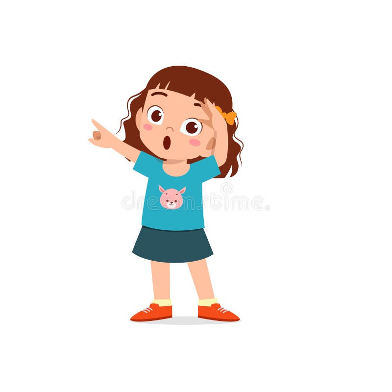 Cute Little Kid Girl Show Amazed and Wow Pose Expression Stock Vector ...