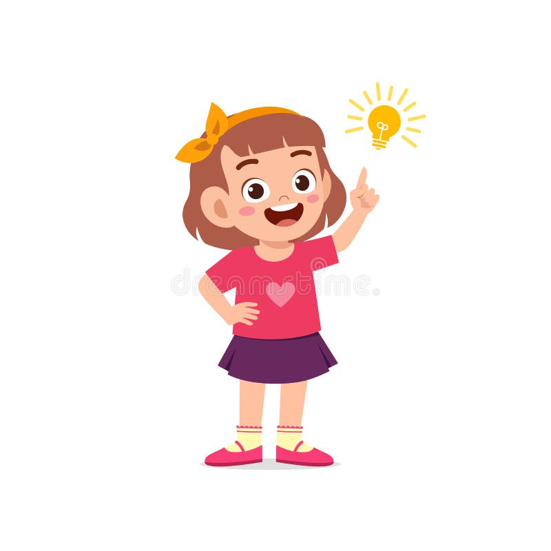 Cute Little Kid Girl Show Idea Pose Expression with Light Bulb Sign Stock Vector - Illustration ...