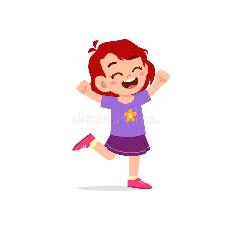 Cute Little Kid Girl Stand Happy Celebrating Pose Expression Stock ...