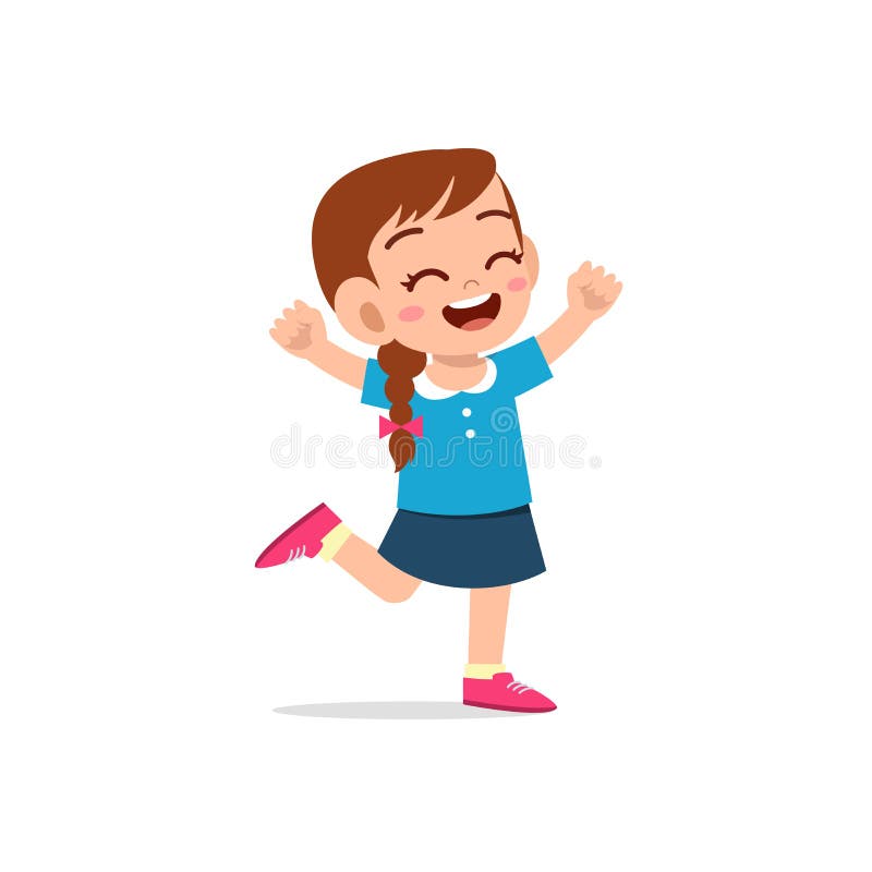 Cute Little Kid Girl Stand Happy Celebrating Pose Expression Stock ...