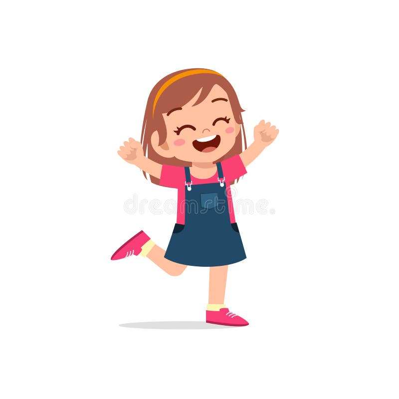 Cute Little Kid Girl Stand Happy Celebrating Pose Expression Stock ...