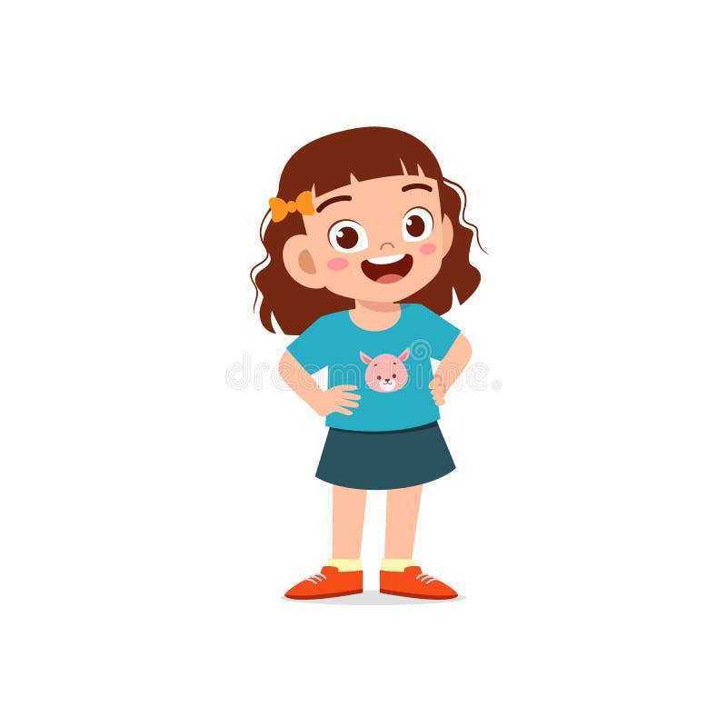 Cute Little Kid Girl Stand Smile with Arm on Hip Pose Expression Stock ...