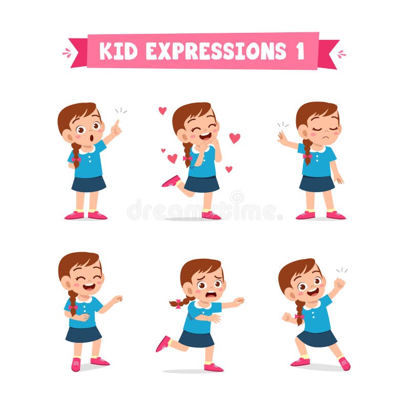Cute Little Kid Boy in Various Expressions and Gesture Set Stock Vector ...