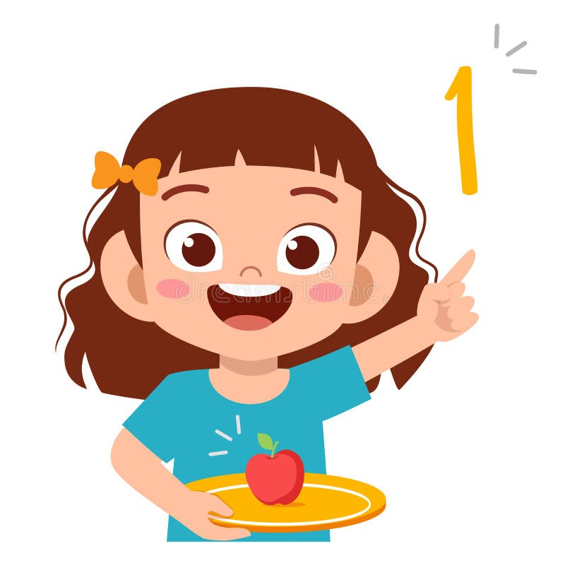 Cute Little Kid Study Math Number Count Apple Stock Vector ...