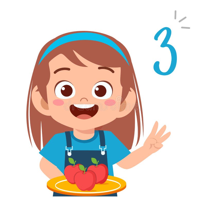 Cute Little Kid Study Math Number Count Apple Stock Vector ...