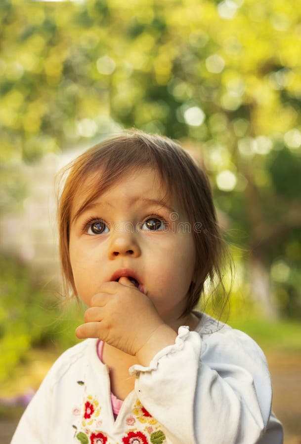 Sad Little Kid Thinking in Sunny Winter Day Stock Image - Image of ...