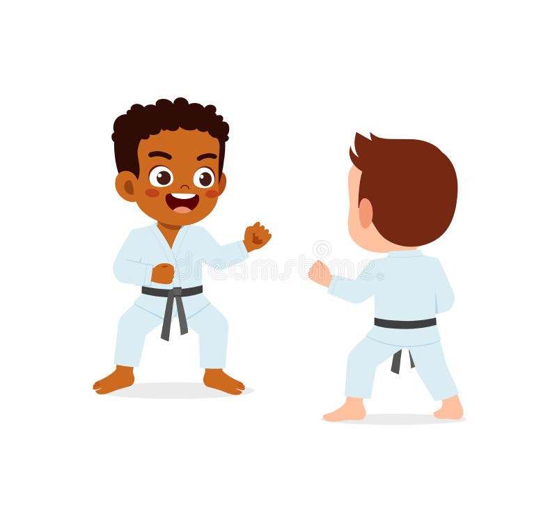 Cute Little Kid Training Karate with Friend Together Stock Vector ...