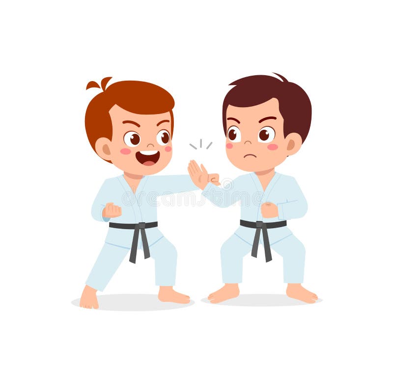 Cute Little Kid Training Karate with Friend Together Stock Vector ...