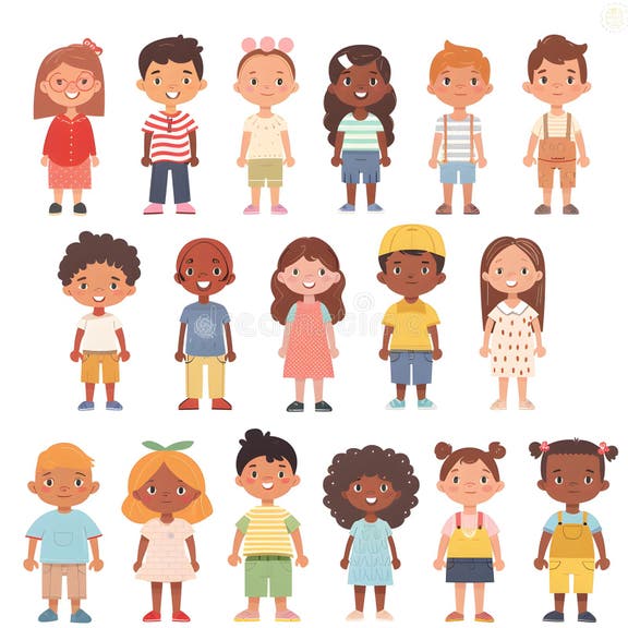 Cute Little Kids in Different Clothes. Stock Illustration ...