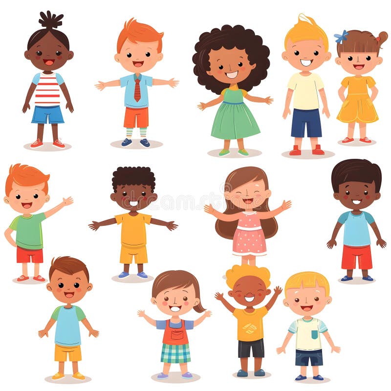 Cute Little Kids in Different Clothes. Stock Illustration ...