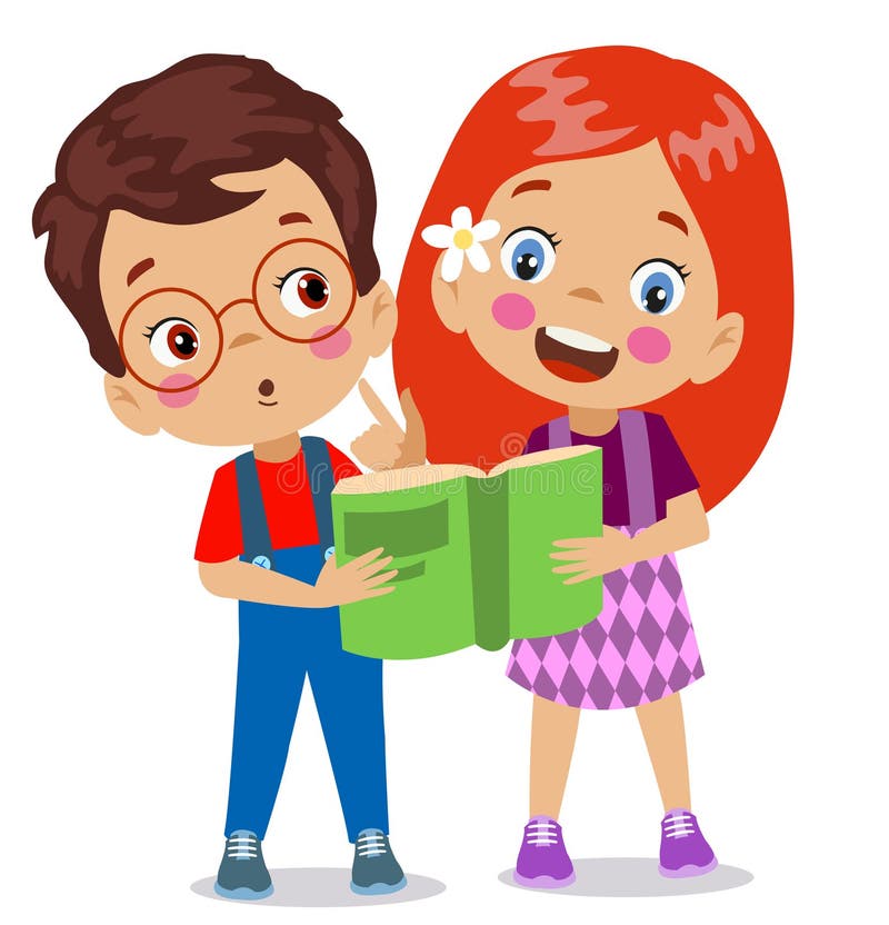 Cute Little Kids Reading Books Stock Vector - Illustration of cute ...